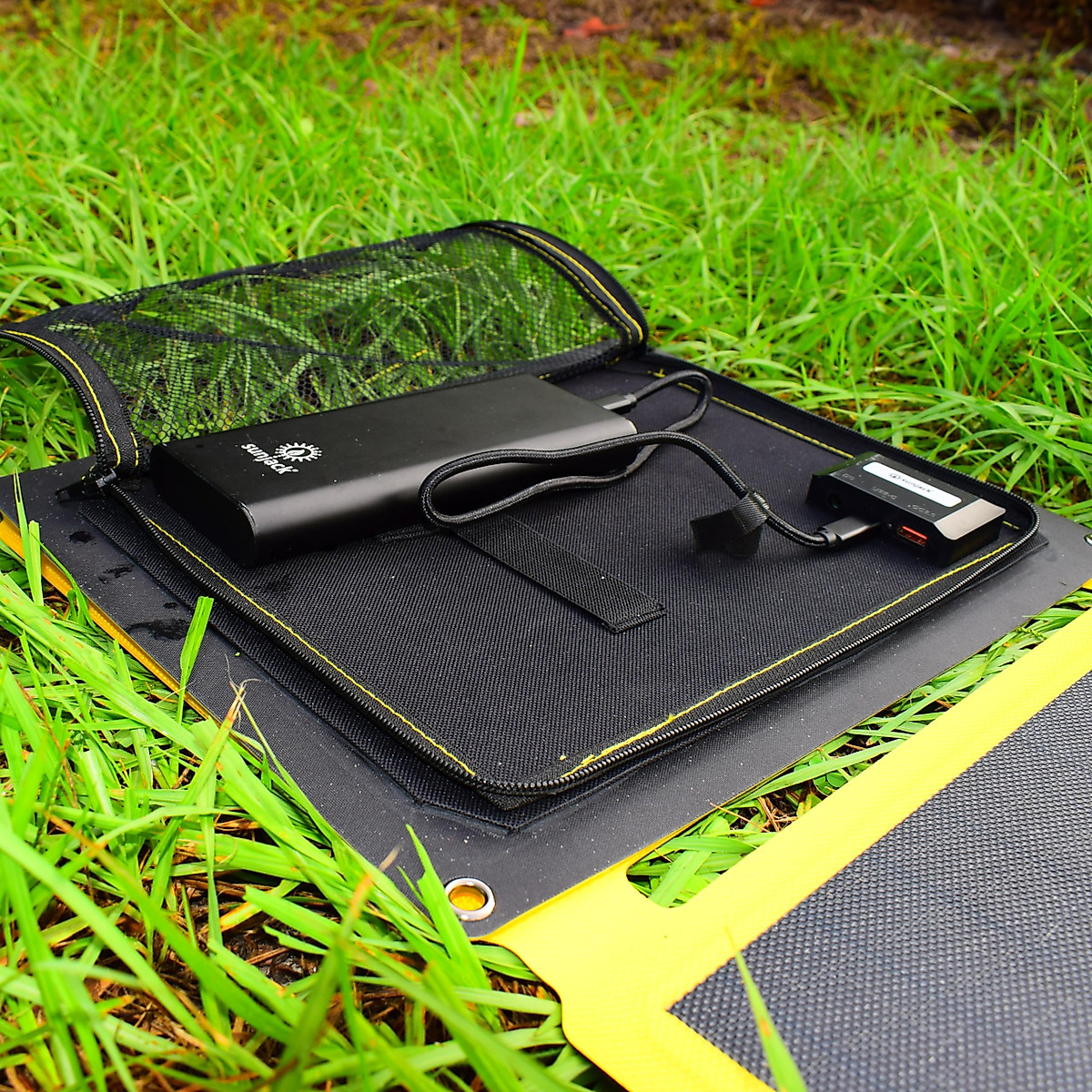 SunJack 60 Watt Foldable IP67 Waterproof ETFE Monocrystalline Solar Panel Charger with DC/USB QC3.0/ Type-C + 100W 25600mAh Power Bank for Cell Phones, Laptops, Power Stations and More