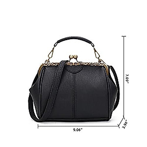 ROUROU Retro Hollow Handbag for Women Leather Shoulder Bag Evening Clutch Bag Kiss Lock Closure Crossbody Bag Purse