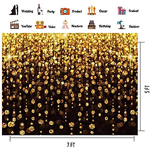 CHAIYA 7x5ft Gold Glitter Backdrop Curtain Black Gold Bokeh Photo Booth Background for Prom Graduation, Wedding, Bridal Shower, New Years Eve, Bachelorette Party Decorations 100