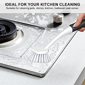 SetSail Dish Brush Set of 3 with Bottle Brush, Dish Scrub Brush with Long Handle Deep Cleaning Handle Brush with Scraper Tip for Kitchen Sink Dishes Bottle Cup Pot and Pans Tile Lines, Black