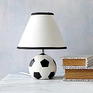 Simple Designs LT1079-SCR SportsLite 11.5" Tall Athletic Sports Soccer Ball Ceramic Bedside Table Desk Lamp w White Empire Fabric Shade w Black Trim for Kids' Room, Nursery, Bedroom,Gameroom, Mancave