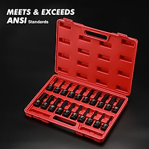 CASOMAN 1/2" Drive Master Impact Hex Bit Set, Hex Driver, SAE/Metric, 1/4" - 3/4", 6mm - 19mm, Cr-Mo Steel,Impact Grade, One-Piece Construction, 20-Piece 1/2" Drive Allen Bit Socket Set