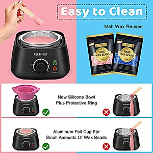 Keethem Waxing Kit - Wax Warmer for Hair Removal, 4 Packs Hard Wax Beads(14.1oz total), at Home Waxing Kit for Women Sensitive Skin - Ideal for Brazilian, Facial Hair, Bikini, Legs, Armpit, Eyebrow