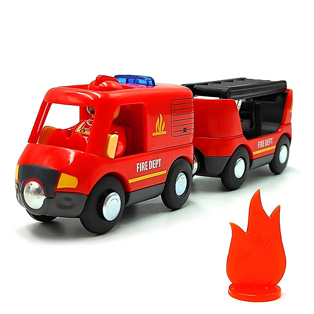 Magnetic Trains Cars Set Wooden Train Track Accessories Fire Truck Train Set for Toddlers 3-5 Wooden Train Sets for Boys Ages 3-4-7 (Fire Truck B (with Light and Sound))