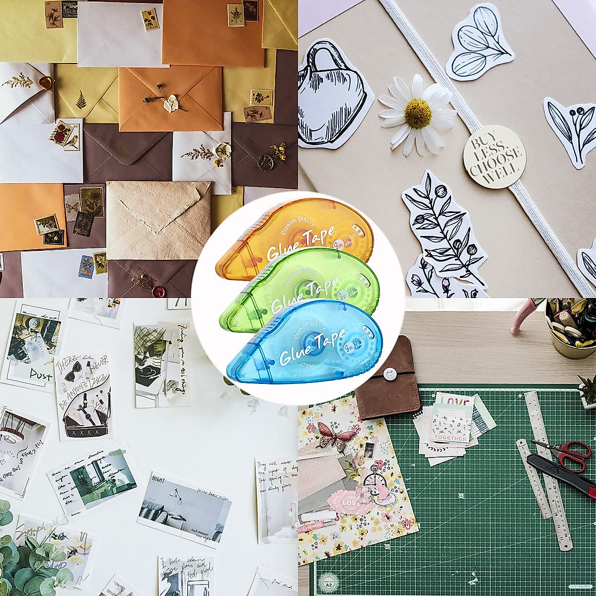 XUXU 6 Pack Double Sided Tape Roller, Scrapbooking Tape, Permanent Adhesive Tape Dispenser Runner for Crafts and Arts Projects, Photo-Safe, 0.3-inch by 315-Inch