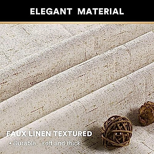 PrinceDeco Primitive Textured Linen 100% Blackout Curtains for Bedroom/Living Room Energy Saving Window Treatment Curtain Drapes, Burlap Fabric with White Thermal Insulated Liner (52 x 54in, Natural)