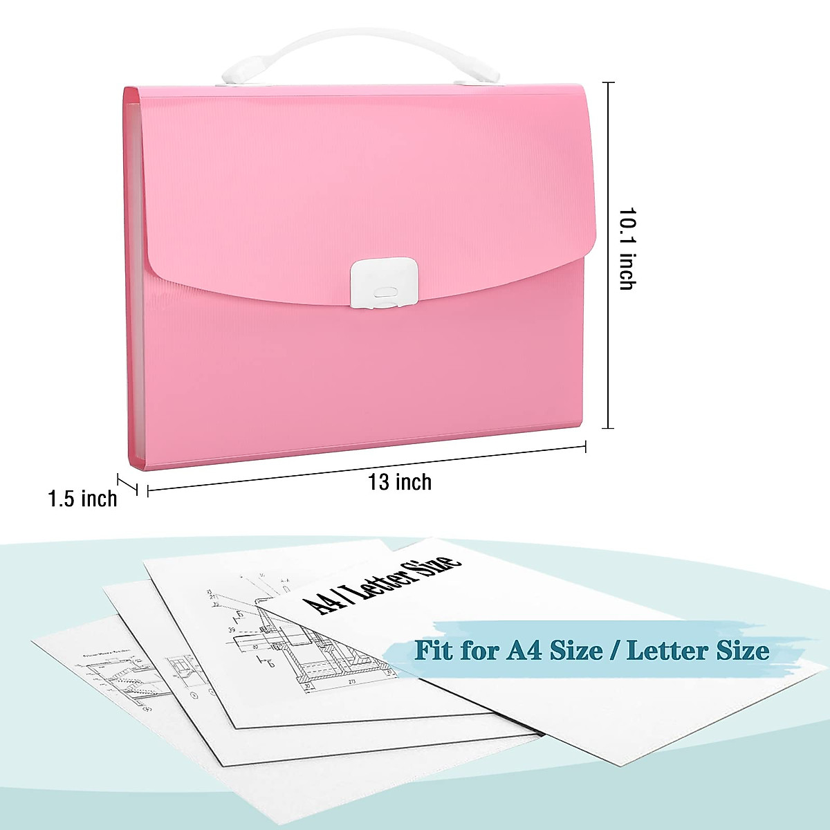 Pink 13 Pocket Expanding File Folder, Accordion File Organizer Letter Size, Document Folder Organizer Expanding File Folder with Handle for School, Office, Home