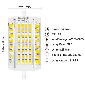 Bonlux R7S LED Light Bulb 118mm, 25W J118 Double Ended LED Bulbs 120V J Type R7S LED Floodlight 200W Halogen Bulb Replacement Daylight 6000K for Floor Lamp, Security Light (2-Pack)