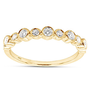 SAVEARTH DIAMONDS 1/3 cttw Round Lab Created Moissanite Diamond Half Eternity Stackable Wedding Band Ring For Women In 14K Yellow Gold Over Sterling Silver, Size-6