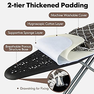 44 x 14 Inch Ironing Board Cover and Pad Extra Thick Heavy Duty Padded with Iron Rest Extra Cotton Cover (Gray)