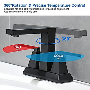 BRAVEBAR 4in Black Bathroom Faucet - 2 Handles Centerset Faucet Bathroom 2 or 3 Hole Bathroom Vanity Sink Faucets with Pop-up Drain | 360° Swivel Spout Leadfree Bathroom Faucet Matte Black