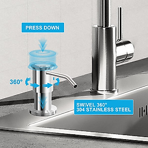 Soap Dispenser for Kitchen Sink with 304 Stainless Steel Pump Head, fit 1’’-3'' Thick Countertop, Built in Soap Pump with Continuous Extension Tube & Large Capacity Bottle in Brushed Nickel