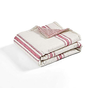Lush Decor Farmhouse Stripe Throw - Reversible Ticking Pinstripe Design Blanket, 50" x 60", Red