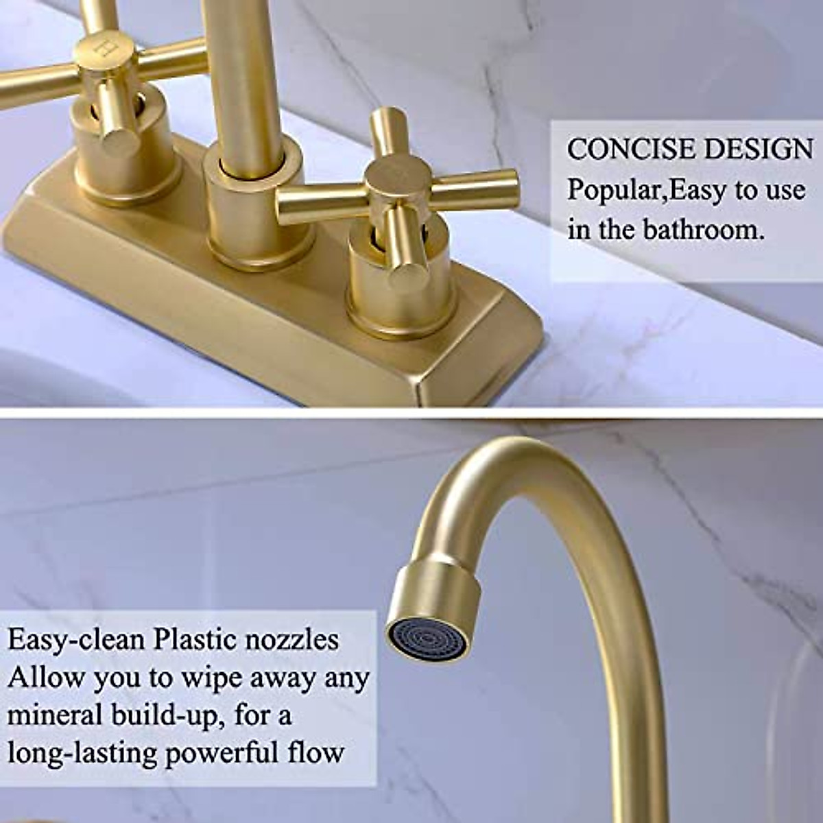 VAPSINT 2 Handle 4 Inch Centerset Brushed Gold Bathroom Faucet,Modern Commercial 2 Hole Gold Bathroom Sink Faucet,Laundry Basin Vanity Sink Faucet with Supply Lines and Pop up Drain Combo