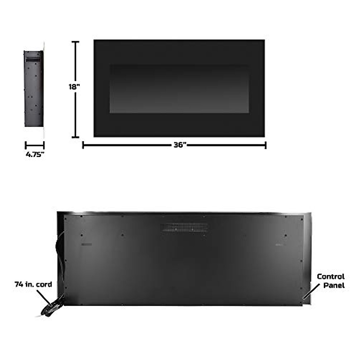 36-Inch Wall Mounted Electric Fireplace - Modern Fireplace with Floor Stand, Remote, and Adjustable Heat and Brightness by Northwest (Black)