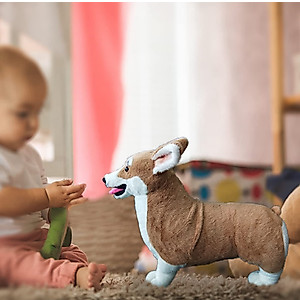 Corgi Dog 20 Inch Realistic Lifelike Louie Welsh Corgi Dog Plush Stuffed Animal Pet Dog Huggle Furry Corky