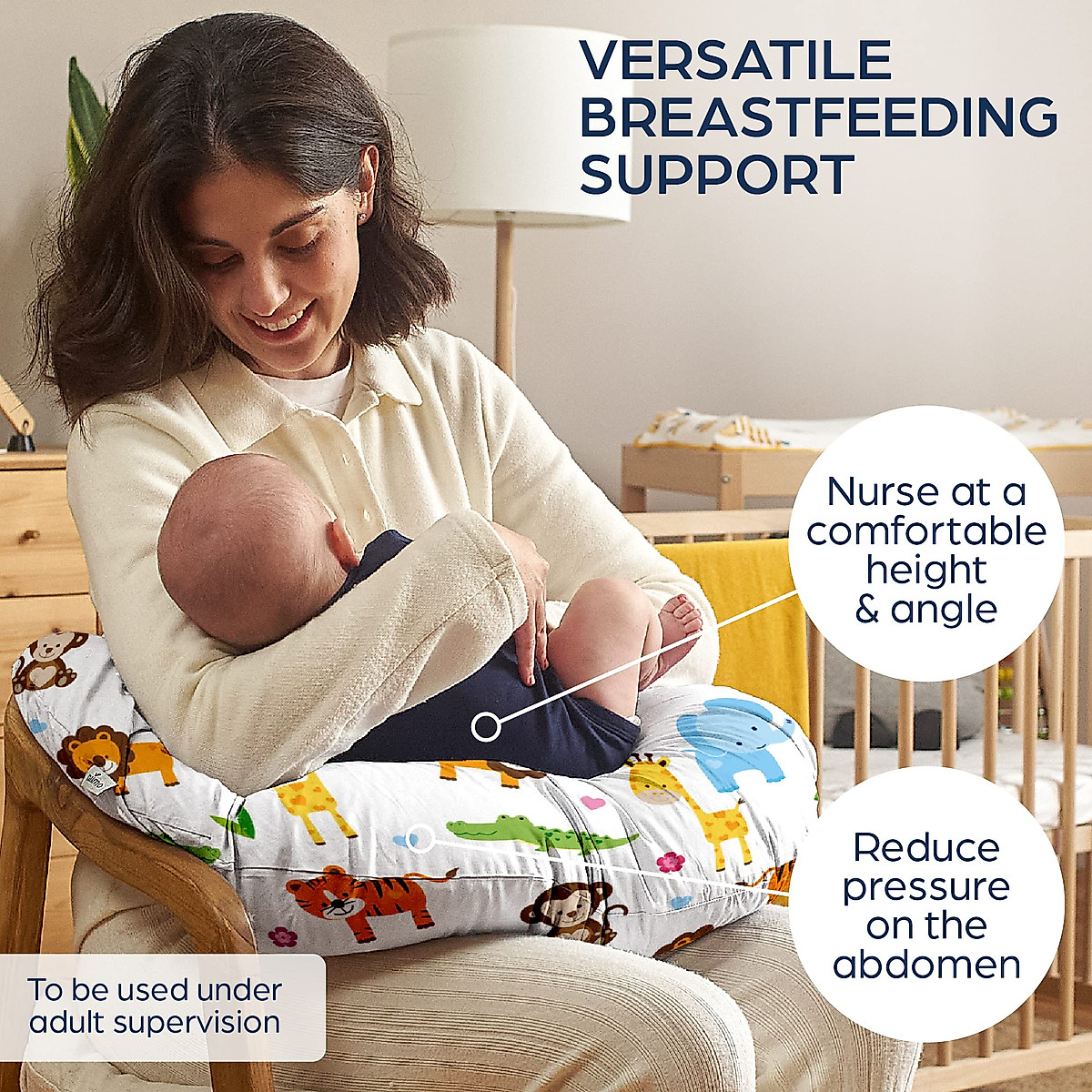 Niimo Nursing Pillow - 100% Cotton Breastfeeding Pillow Cover, Ergonomic Nursing Pillows for Breastfeeding, Machine-Washable Baby Pillow, Breastfeeding Pillows & Breastfeeding Essentials