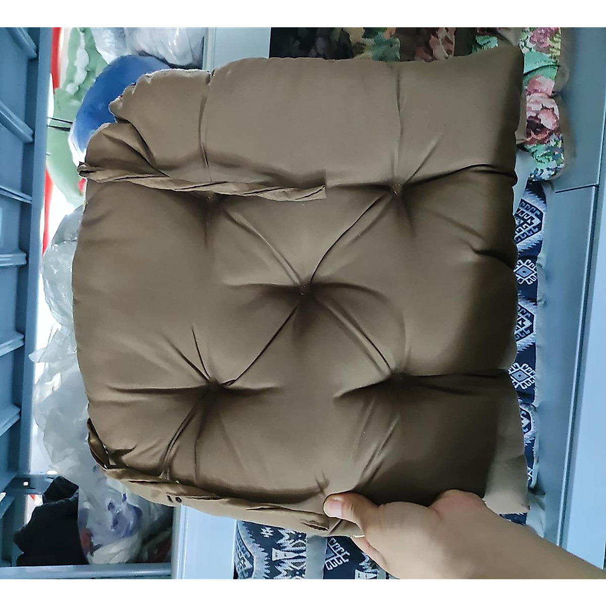 Chair Cushions for Dining Chairs 6 Pack - Thickening European Style Kitchen Chair Cushions Set of 6 with Ties, U-Shaped Tufted Chair Cushions for Kitchen Sofa Office Room Decor (Brown Grid, 6)