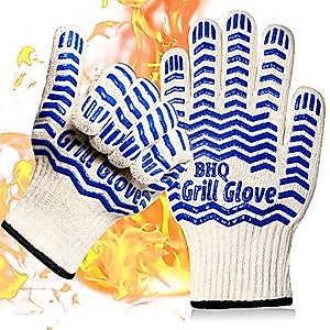 Extreme Heat Resistant BBQ Oven Safety Gloves-BBQ Glove-Grill Gloves,Thick but Light Weight for Kitchen Potholder,Grill,Grilling,Smoker,Barbeque-1 Pair（Blue