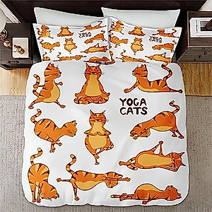Duvet Cover King Size, Funny Red Cat Animal Bedding Set with Zipper Closure for Kids and Adults, Exercise Gym Fitness Comforter Cover with 2 Pillow Shams for Bedroom Bed Decor