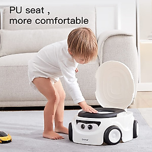 Toddler Potty, Baby Potty Training Toilet, CPSC Certified, 3 in 1 Installation-Free Racer Baby Toilet with Backrest, Thickened PU Cushion and Splash Guard (Black)