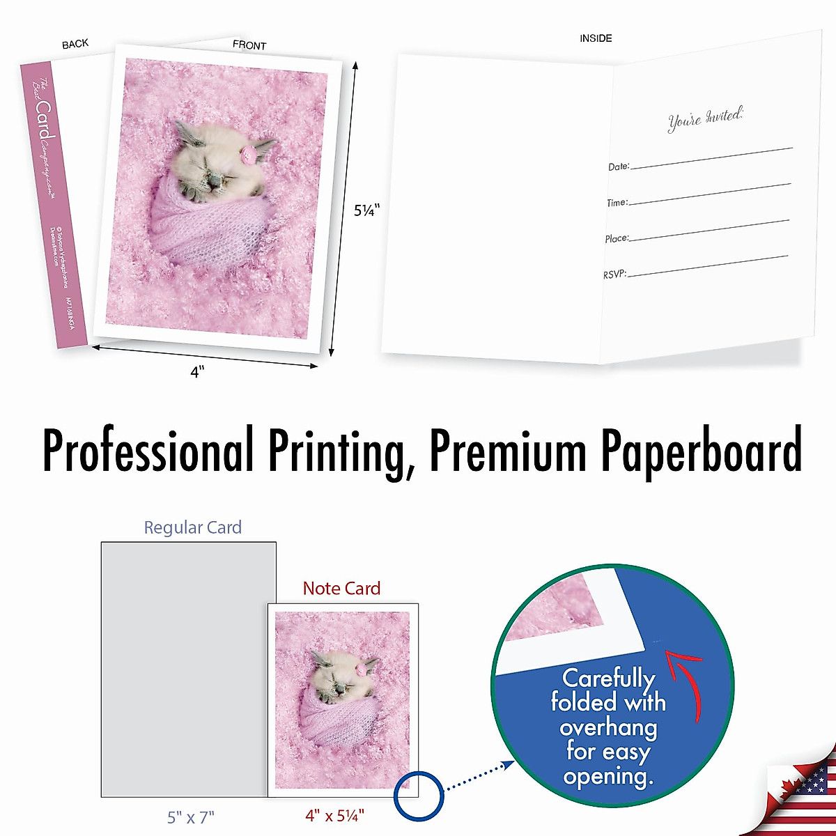 The Best Card Company - 20 Kids Invitation Note Cards with Envelopes (4 x 5.12 Inch) - Box of Assorted RSVP Invites (10 Designs, 2 Each) - Fluffy Furballs AM7168ING-B2x10