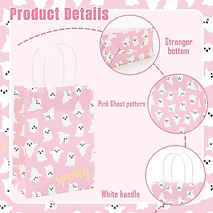 JarThenaAMCS 24Pcs Halloween Paper Gift Bags with Handles Pink Ghost Party Favor Bags Candy Goodie Treat Bags for Halloween Birthday Party Supplies