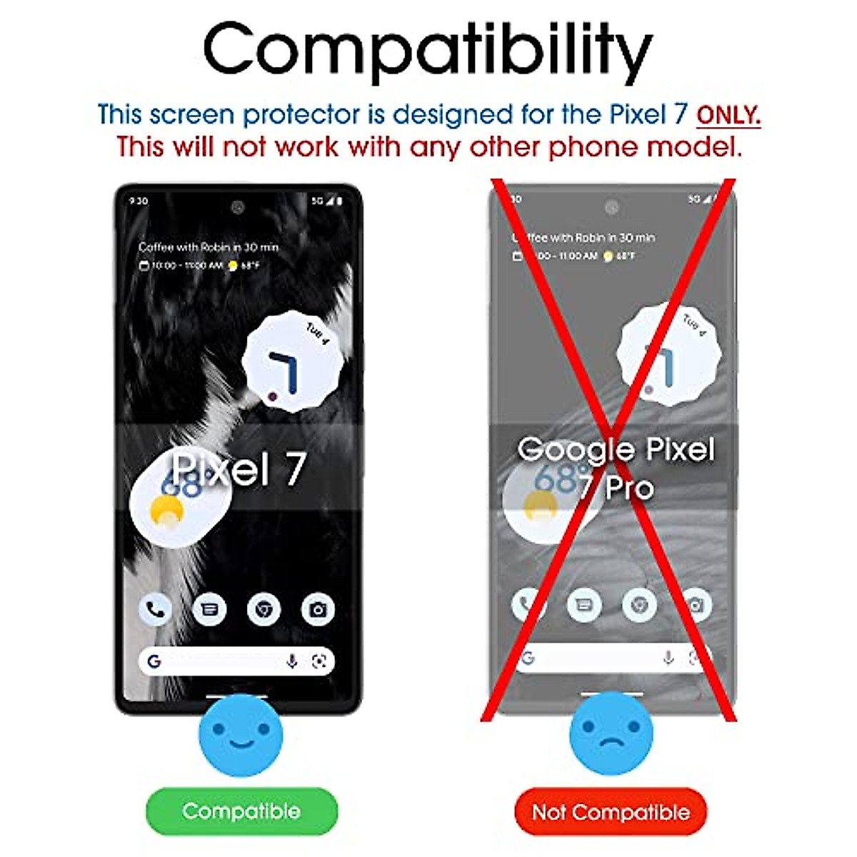 amFilm Screen Protector Compatible with Google Pixel 7 Tempered Glass, 0.26mm Thickness HD Clear, Anti-Scratch Bubbles-Free, Tempered Glass, 3 Pack