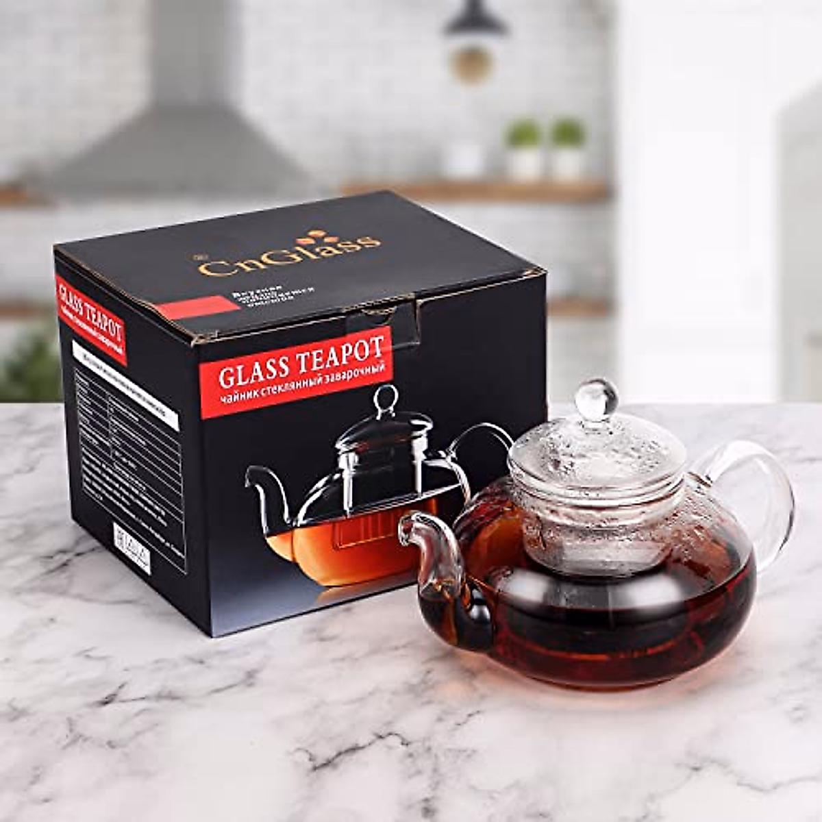 CnGlass 33.8oz Glass Teapot with Removable Infuser,Stovetop Safe Tea Kettle,Blooming & Loose Leaf Tea Pot