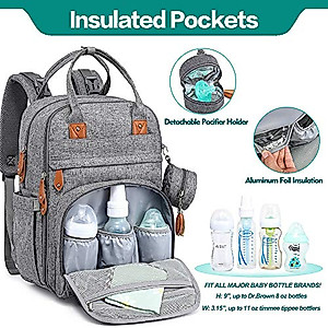BabbleRoo Diaper Bag Backpack, Nappy Changing Bags Multifunction Waterproof Travel Back Pack with Changing Pad & Stroller Straps & Pacifier Case, Unisex and Stylish (Gray)