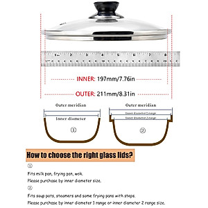 MY MIRONEY 8" Glass Lid for Pots with 2PCS Silicone Dish Scrubbers(Color Random), Clear Tempered Glass Round Lid Cover with Plastic Heat Resistant Handle for Frying Pan, Skillet, Cookwa