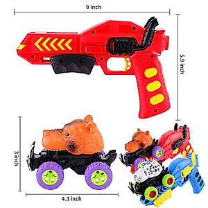 FiGoal Two Pack Monster Cars with Toy Gun Launchers Gifts for Kids for Family Fun Friction Powered Toy Cars Vehicles for Boys and Toddlers Games Toys Gifts for Birthday