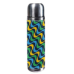 sdfsdfsd 17 oz Vacuum Insulated Stainless Steel Water Bottle Sports Coffee Travel Mug Flask Genuine Leather Wrapped BPA Free, Abstract Geometric