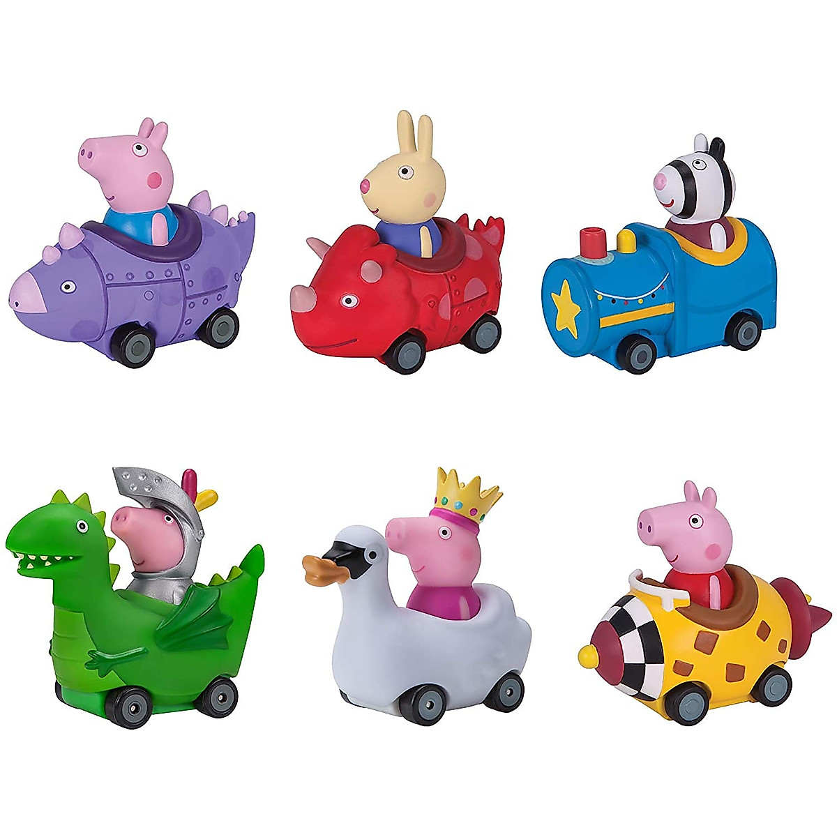 Peppa Pig Mini Buggies, 6 Pack Set - Peppa, George Pig, Zoe Zebra & Richard Rabbit in Fun Vehicles & Cars - Easter Toy Gift for Kids - Ages 2+