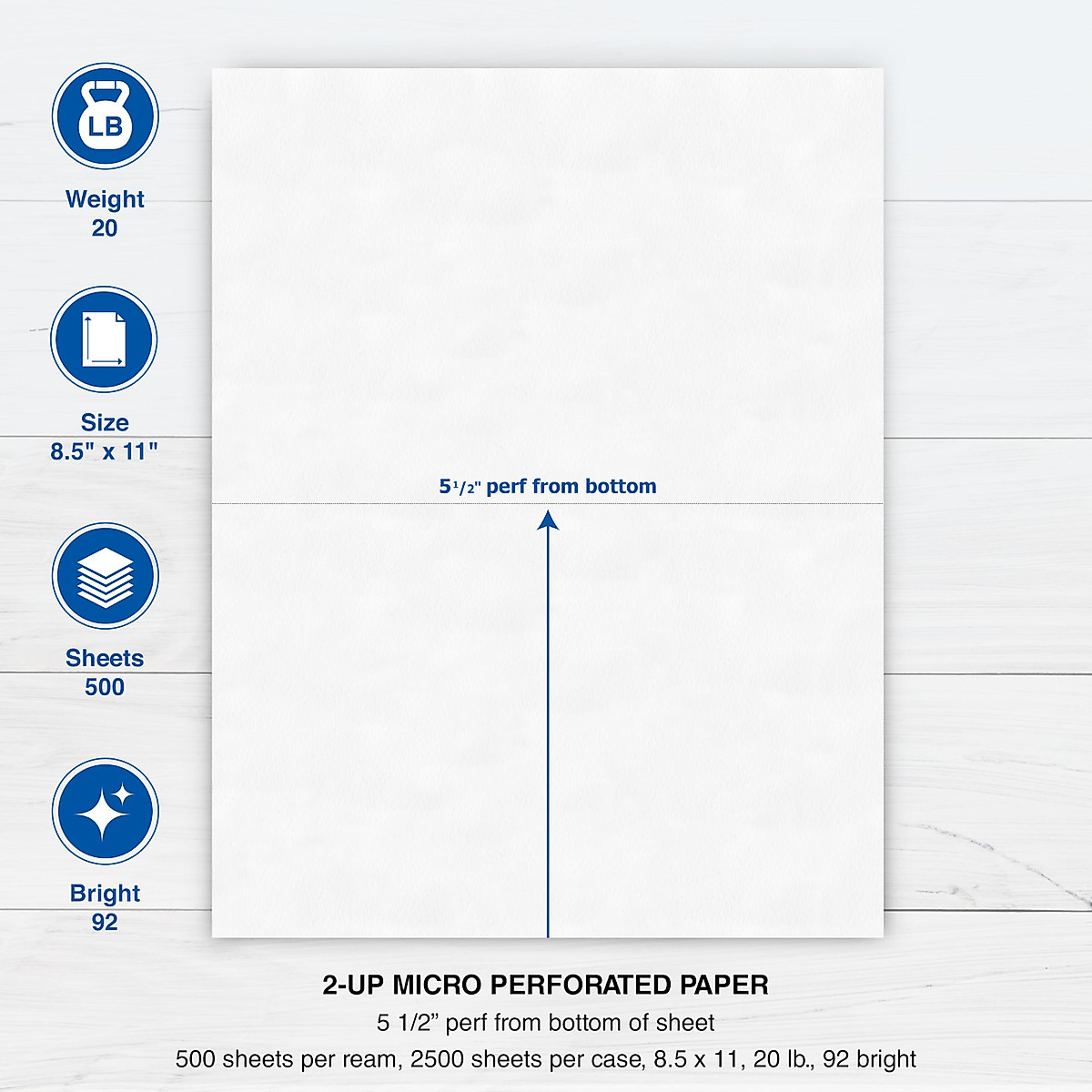 PrintWorks Half Sheet Perforated Paper, 8.5 x 11, 20 lb, 2500 Sheets, White (04116C)