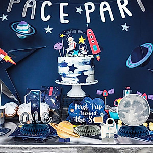 ANGOLIO 12Pcs First Trip Around The Sun One Letter Sign Party Honeycomb Table Centerpiece Outer Space 1st Birthday Party Decorations Planets Solar System Theme Party for Boys Baby Shower Photo Props