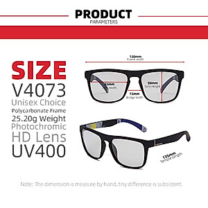 DAYILY Photochromic Polarized Driving Sunglasses Men Square Matte Frame Eyewear Outdoor Sport Cycling UV Protection Glasses(Black Frame/Photochromic Lens)