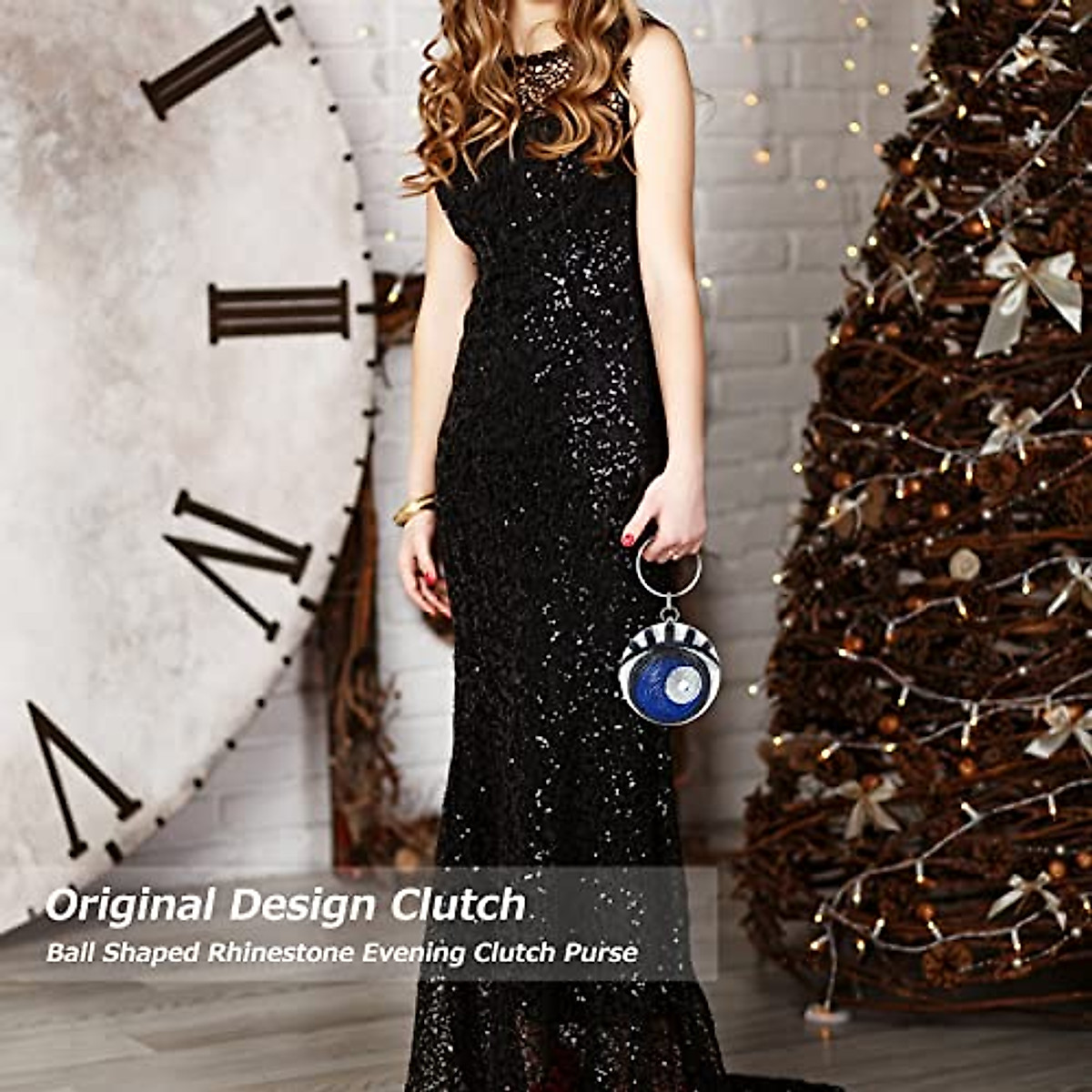 Evevictor Round Ball Shaped Crystal Evening Clutch Purse Rhinestone Wedding Bag Crystal Party Handbag for Women