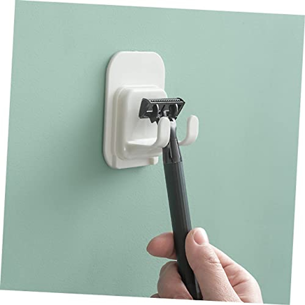 Yardwe 4pcs Paste Hook Plastic Hangers Wall Hanging Hooks Plastic Stand Adhesive Toothbrush Holder Razor Storage Rack Razor Drying Holder Shower Shaver Hooks Bathroom Supplies White Abs