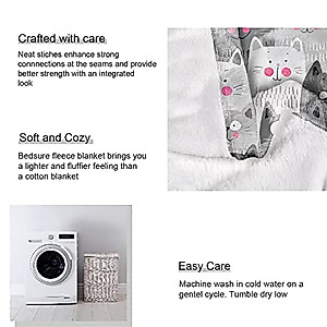 YISUMEI Cute Cat Throw Blanket Grey and White Smiling Cat Fleece Blanket Soft Warm Cozy for Kids Adult Gifts 50"x60"