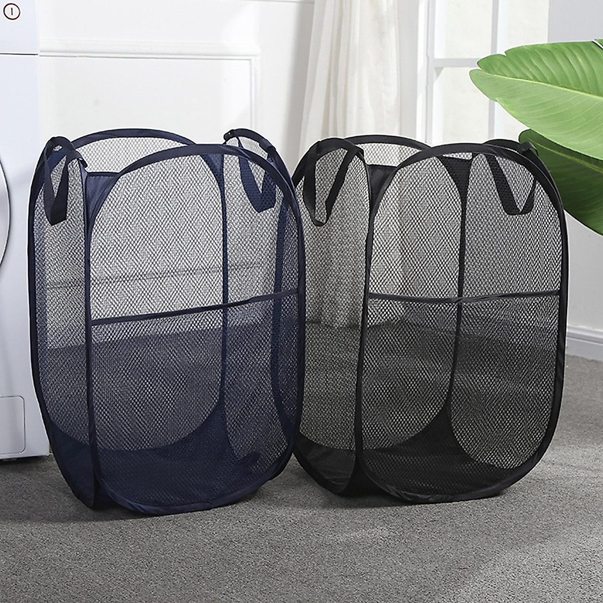 jyibinee Foldable Laundry Basket, Foldable Large Capacity Clothes Storage Basket, Hollow out Mesh Breathable Wide Opening Straps Toys Dolls Storage Basket Laundry Basket for Home Dark Gray