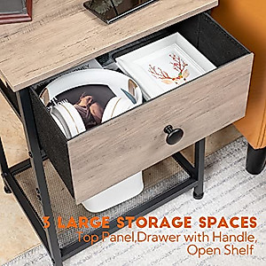 AMHANCIBLE Night Stand Set 2, Small End Side Tables Living Room with Drawer, Industrial Slim Nightstand with Shelf, Bedside Tabes for Bedroom, Wood Metal Accent Furniture, Greige HET03SDGY