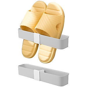 Cosmos 2 Pcs Wall Mounted Slippers Rack House Slippers Hanger Shower-shoe Holders Wall Mount Shower Slippers Organizers with Sticky Hanging Strips for Bathroom, Kitchen, Living Room and RV (Grey)