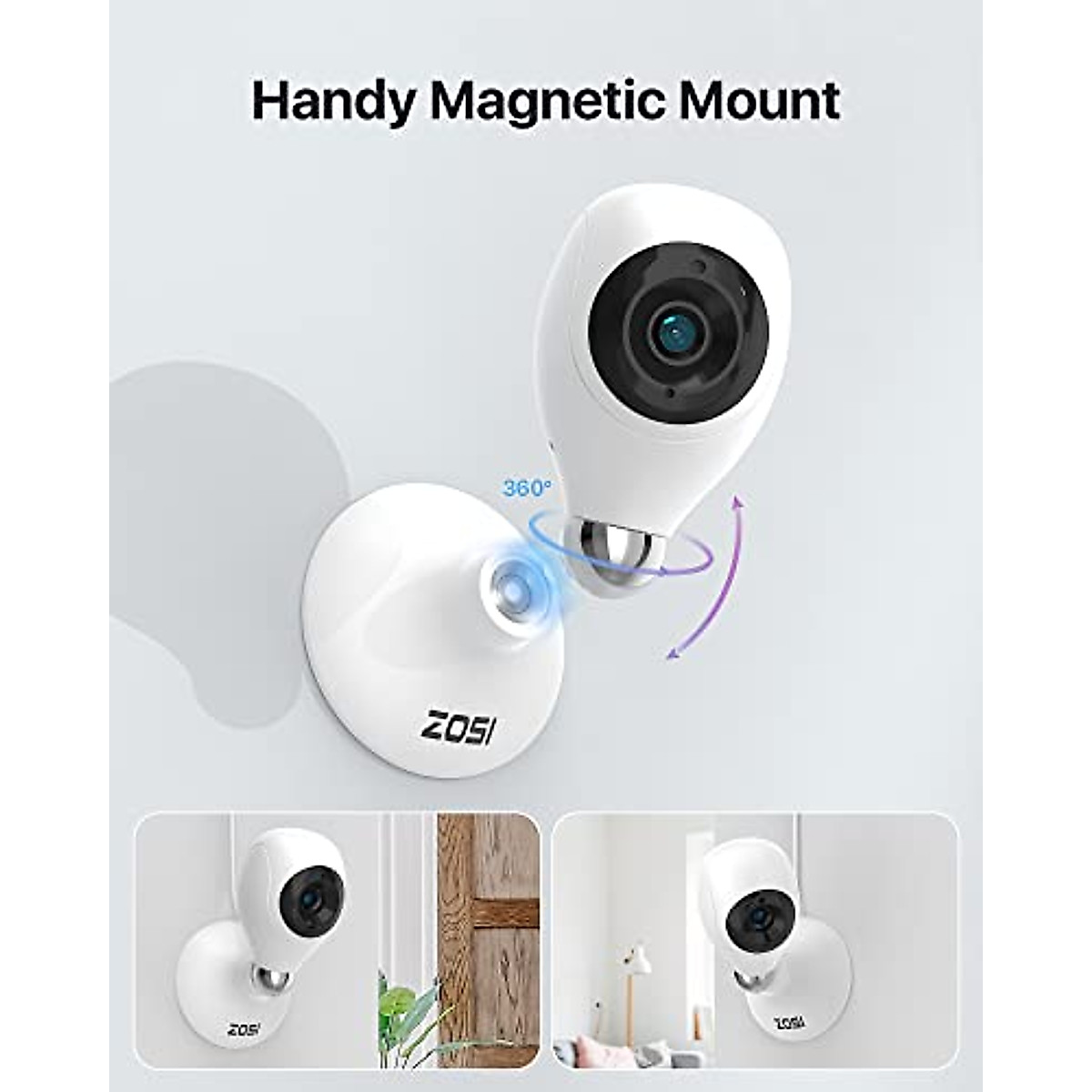 ZOSI C611 2K WiFi Indoor Home Security Camera for Baby Monitor/Nanny/Pet Cam with Phone app,Night Vision,2-Way Audio,Motion Detection,Cloud & SD Card Storage,Works with Alexa,24/7 Surveillance