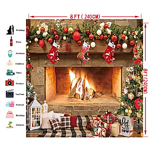 Dudaacvt 8x8ft Christmas Photography Backdrops Christmas Fireplace Decoration Background Family Party Birthday Baby Shower Decoration Photo Booth Props D469