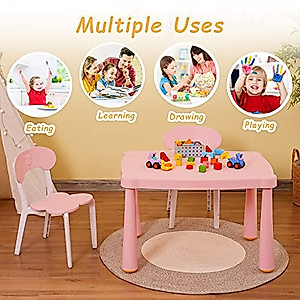 Domi Kids Table and Chair Set, 3 Pieces Enlarged Plastic Toddler Desk and Chairs for Arts & Crafts, Snack Time, Reading, Home, Daycare, Playroom, Kindergarten, Preschool, Girls Children's Day Gift