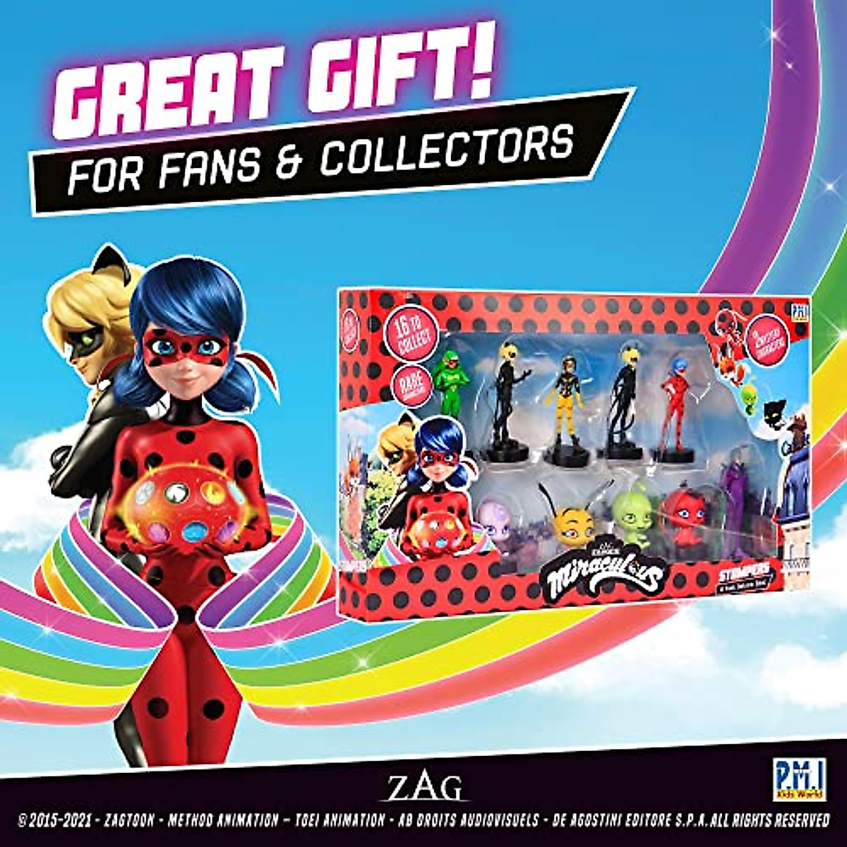 P.M.I. Miraculous Ladybug Stamps for Kids |12 Miraculous Ladybug Stampers Out of 16 Collectibles in 1 Pack | Miraculous Ladybug Stationery, Stampers, Birthday Party Supplies - Cat Noir (Assortment A)