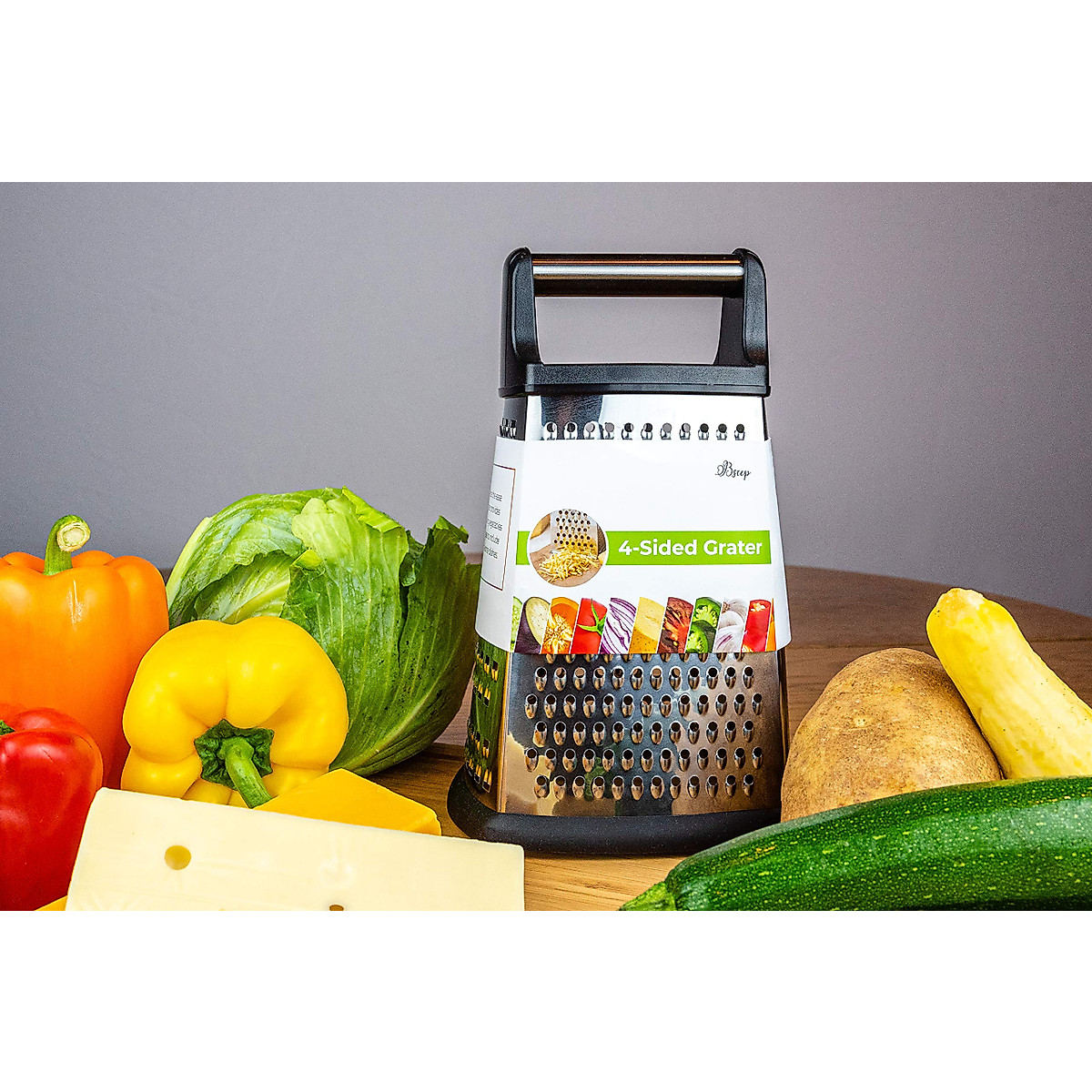 4-Sided Cheese Grater Stainless Steel with Strong Grip and Sharp Blades Professional Box Design with Perfect Slicer, Shredder & Zester For Fruits, Vegetables, Cheeses, Carrot Etc.