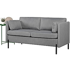 TYBOATLE Upholstered Modern Loveseat Sofa Couch with 2 Rectangular Pillows and Metal Legs, 55" W Fabric Comfy Couches for Living Room, Bedroom, Compact Small Space, Apartment, Office (Grey)