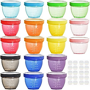 Youngever 18 Pack 1/2 Cup Small Food Containers with Lids, 4 oz Mini Food Storage Containers, Condiment, and Sauce Containers, 9 Assorted Colors, with Lids Labels